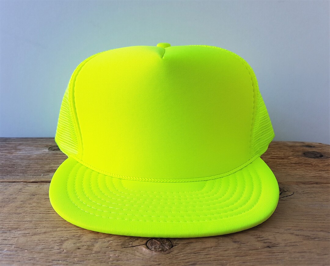 Vintage 90s Yellow Green NEON Blank Trucker Hat - Fluorescent Retro ...