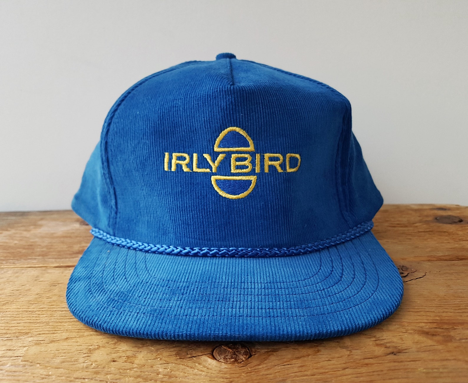 Vintage 80s IRLY BIRD Building Supplies Blue Corduroy Snapback Hat ...
