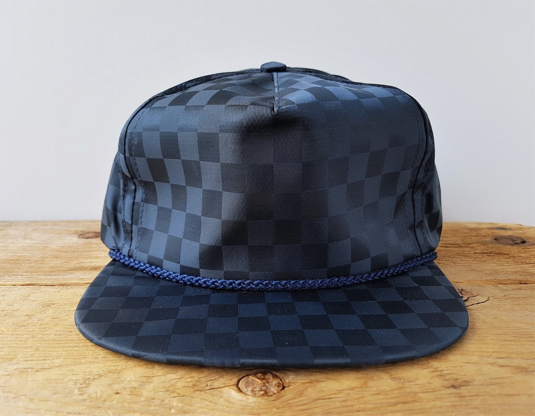Vintage Shiny Checkered Midnight Blue Strapback Hat Blank - Made in USA ...