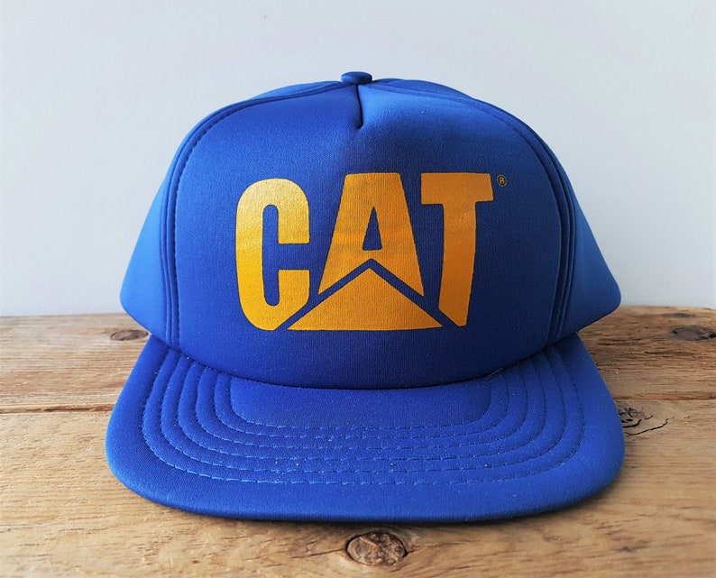 CAT Original Vintage 80s Blue Polyester Full Foam Trucker - Etsy