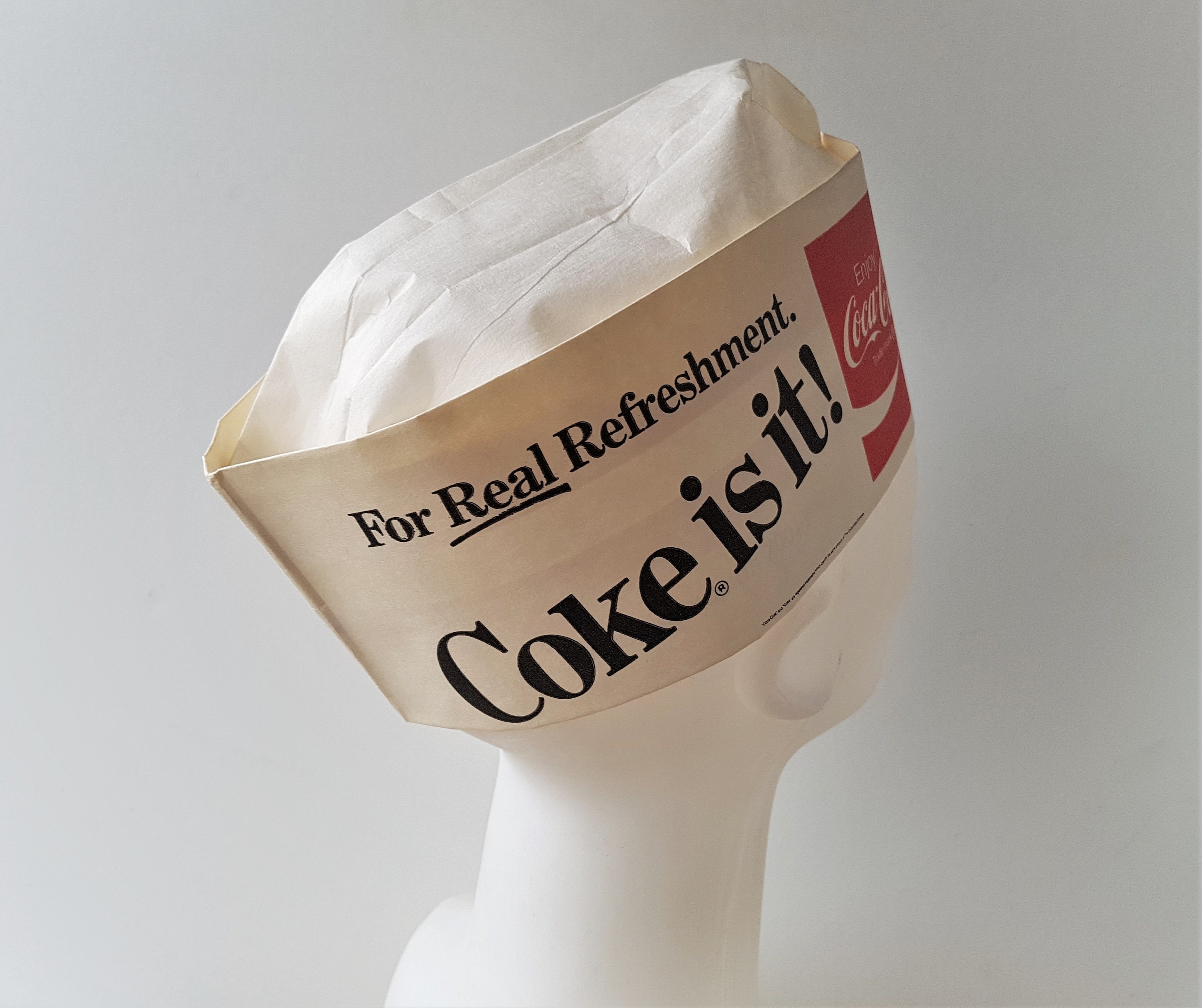 Vintage 80s COKE is It! Soda Fountain Jerk Paper Hat Coca Vintage 80s COKE is It! Soda Fountain Jerk Paper Hat Coca