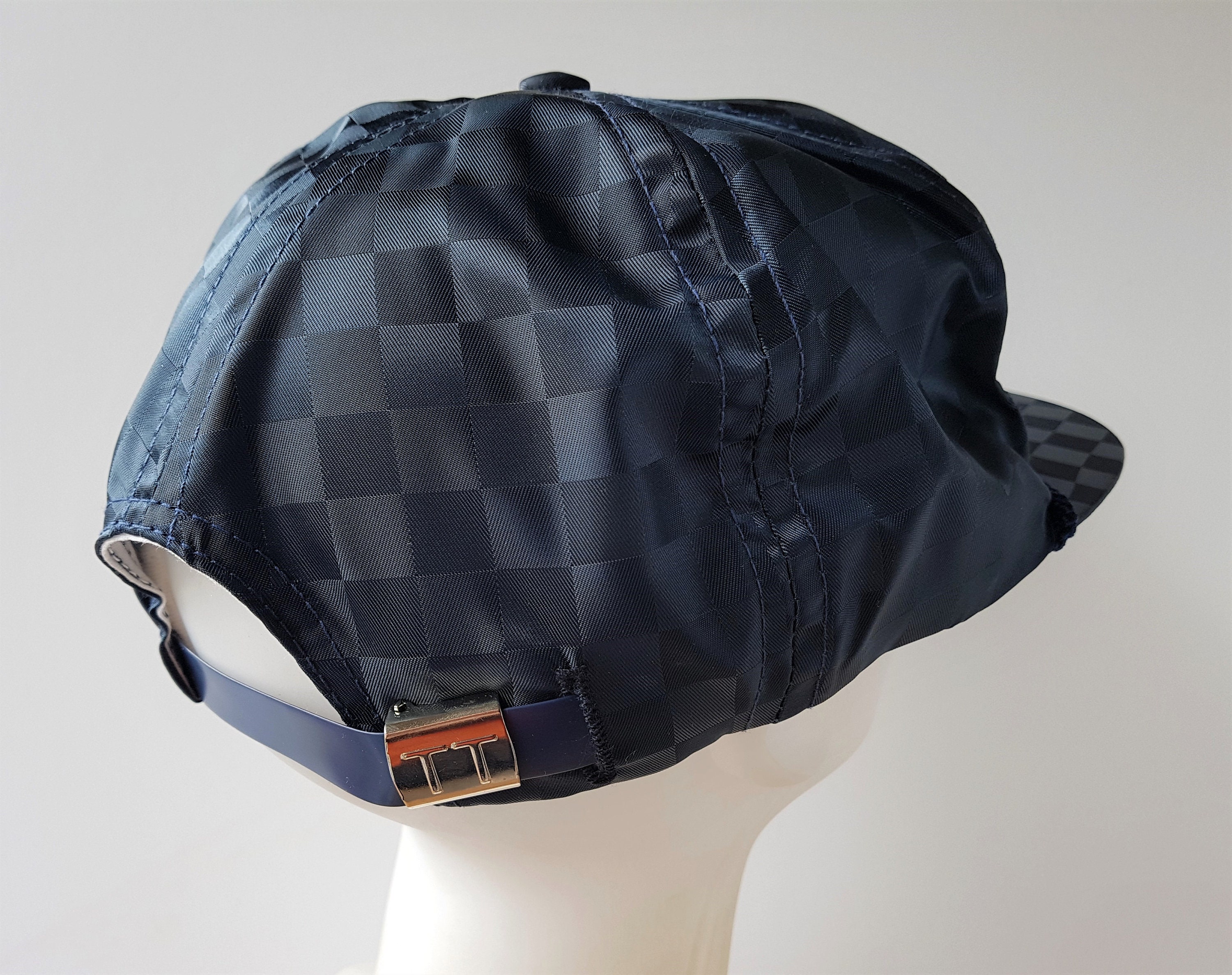 Vintage Shiny Checkered Midnight Blue Strapback Hat Blank - Made in USA ...