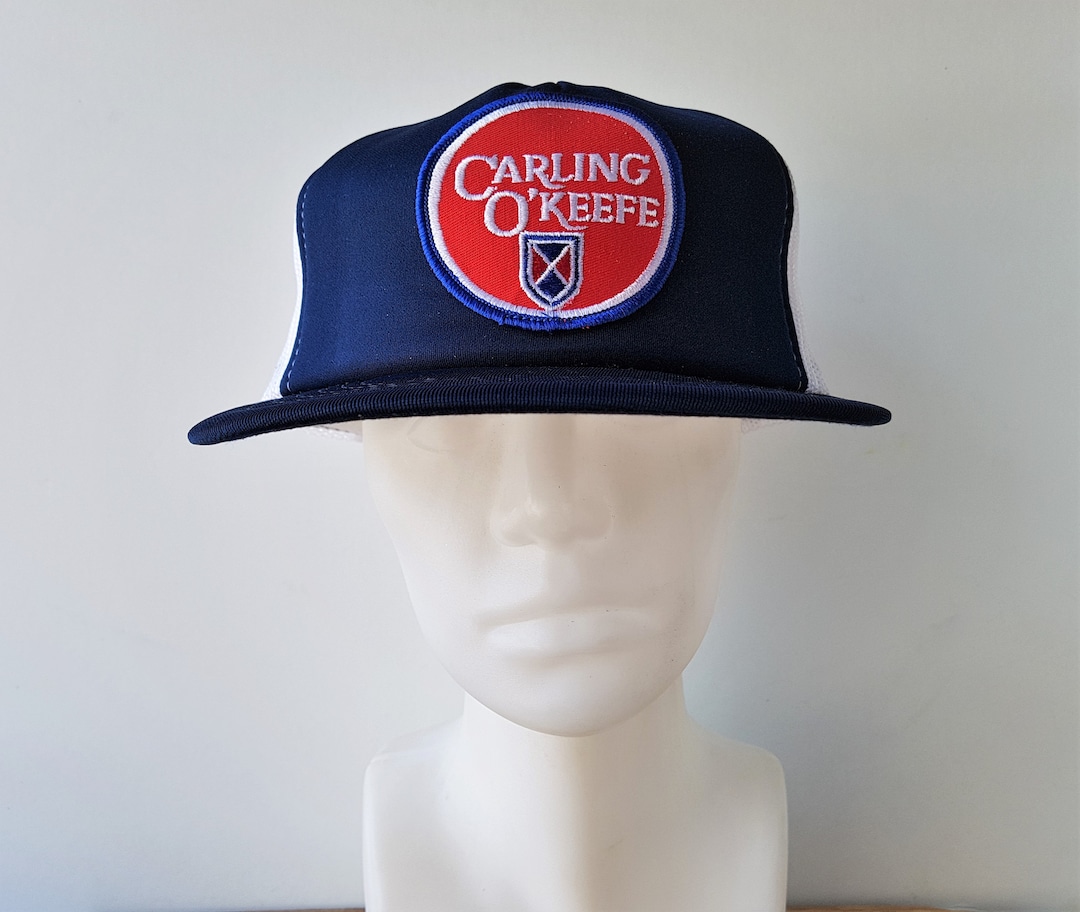 Vintage 80s CARLING O'KEEFE Ale Beer Trucker Hat Promo Navy Mesh ...