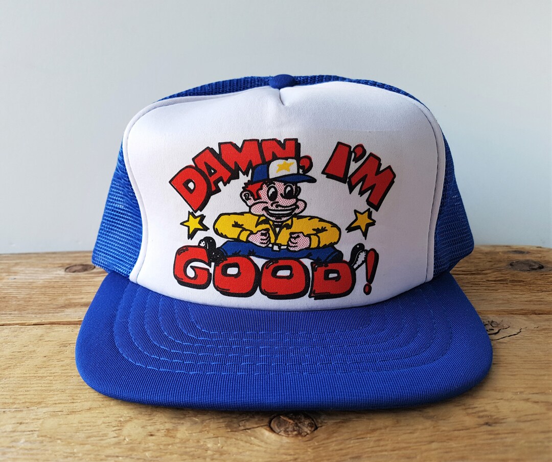 Vintage 80s DAMN I'M GOOD Trucker Hat Superstar Dad Hero Blue Mesh ...
