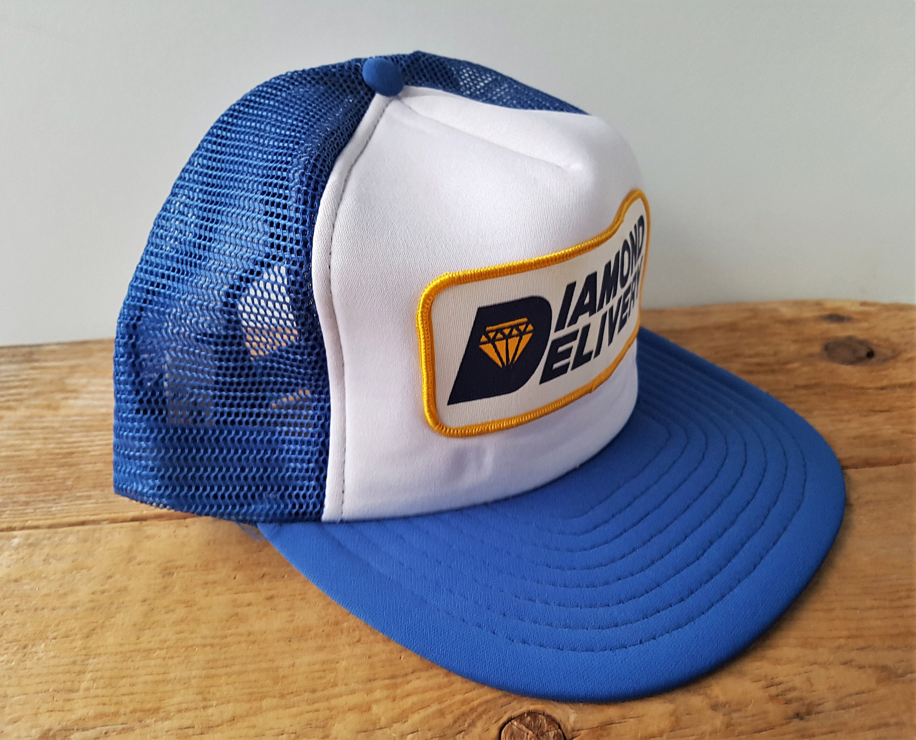 Vintage 80s DAIMOND DELIVERY Trucker Hat Blue Mesh Snapback Baseball ...