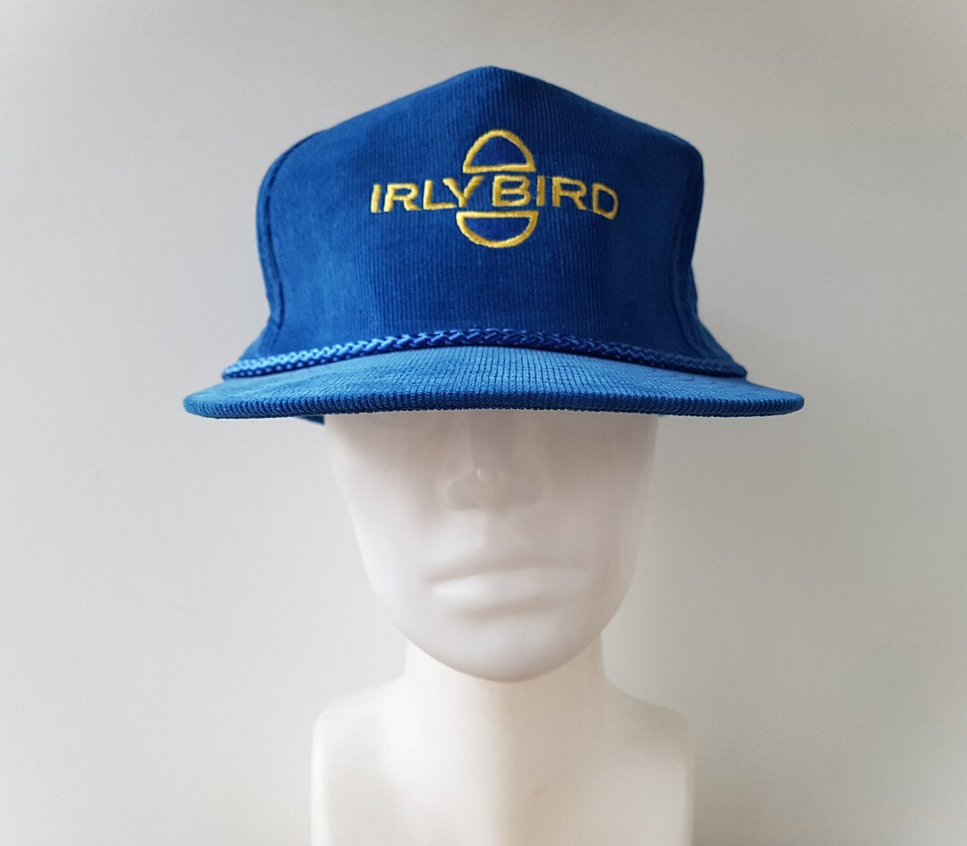 Vintage 80s IRLY BIRD Building Supplies Blue Corduroy Snapback Hat ...