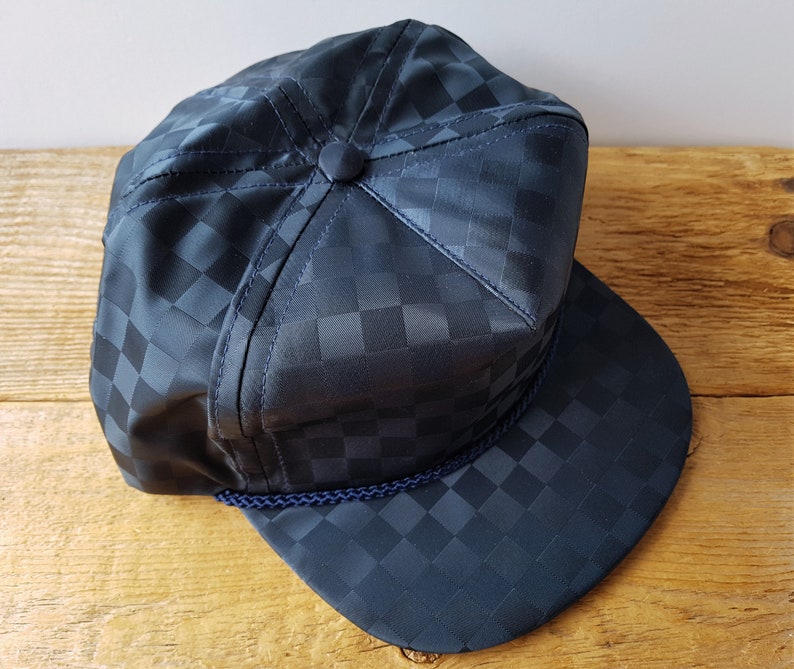 Vintage Shiny Checkered Midnight Blue Strapback Hat Blank - Made in USA ...
