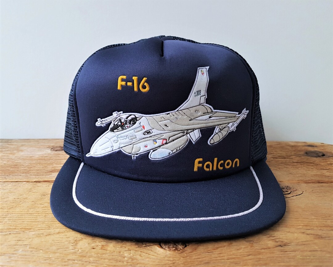 Vintage 80s F-16 Fighting Falcon Trucker Hat Navy Mesh Snapback USAF ...