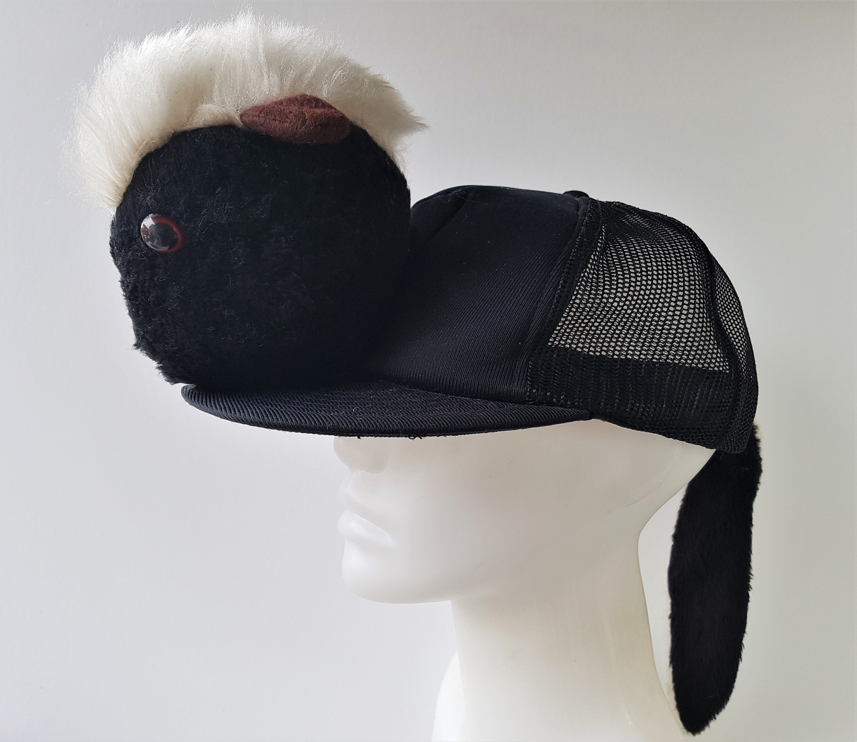 Vintage 80s SKUNK Plush Trucker Hat Black Mesh Snapback & | Etsy