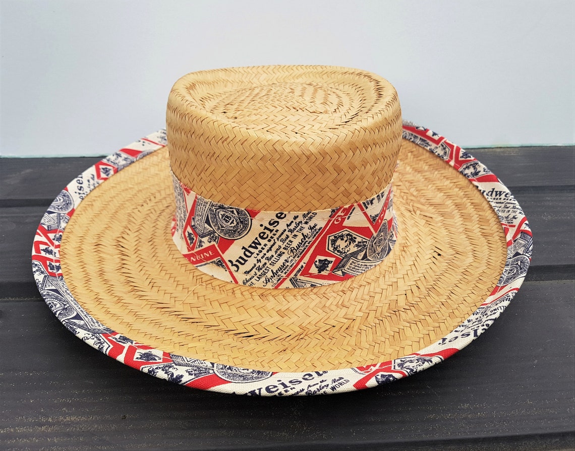 Vintage BUDWEISER Beer Woven Straw Beach Hat BUD Logo - Etsy