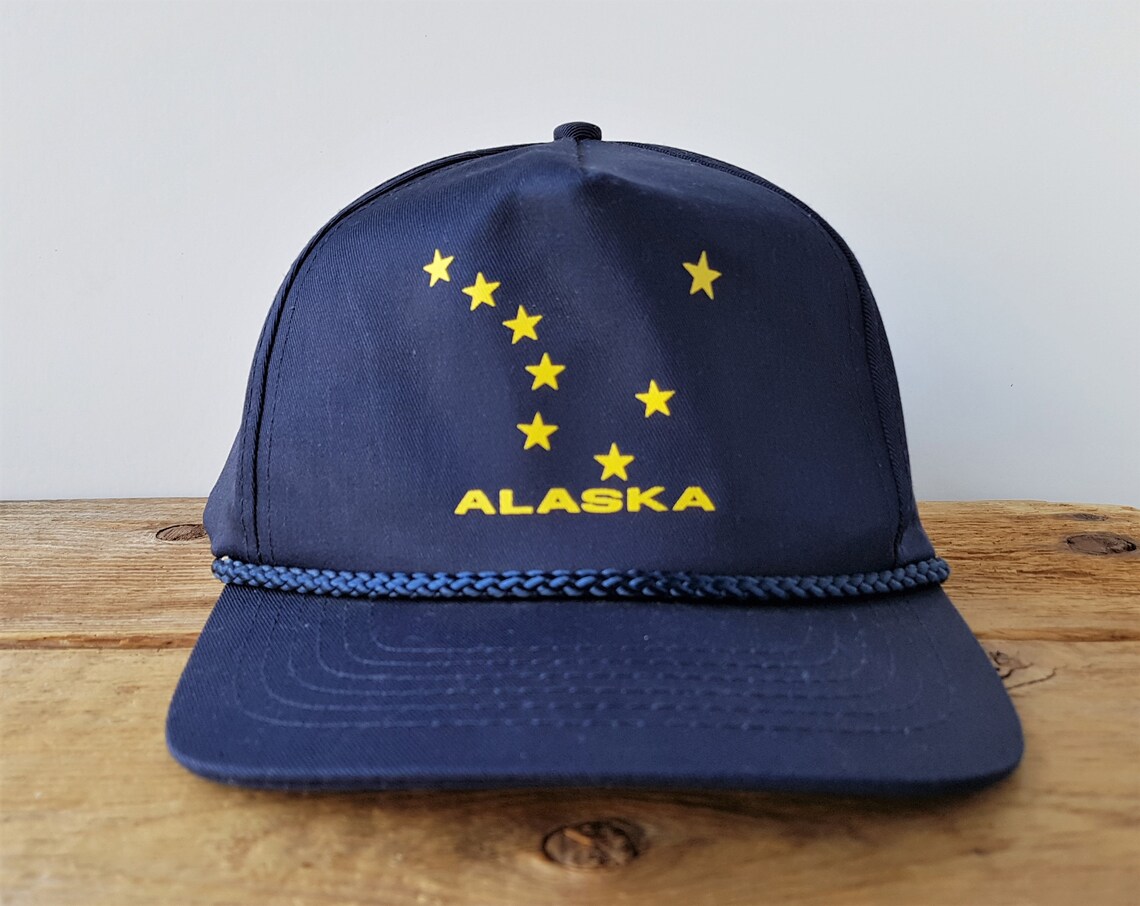 Vintage 90s ALASKA Snapback Hat Rope Lined Gold Stars Flag Big Dipper ...