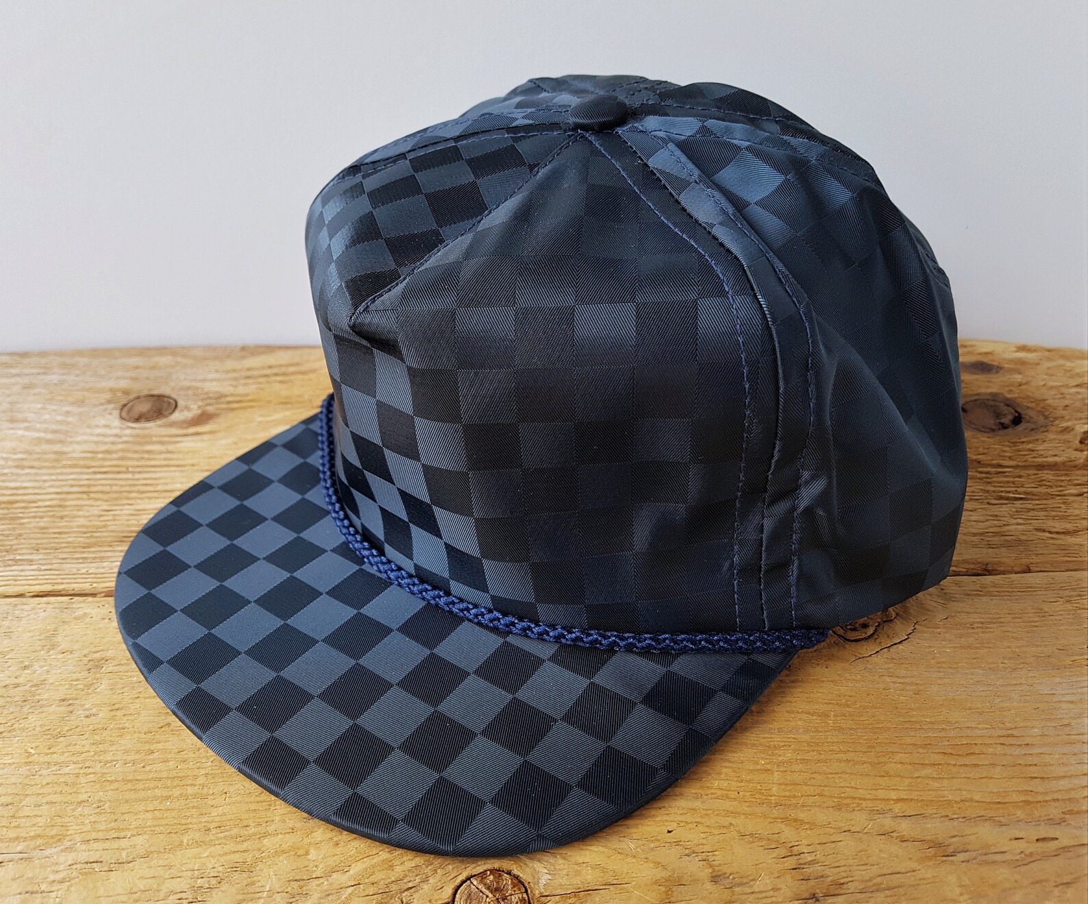 Vintage Shiny Checkered Midnight Blue Strapback Hat Blank - Made in USA ...