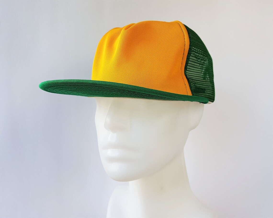 Vintage 70s 80s AJD Green Mesh Blank Yellow Trucker Hat Made in USA ...