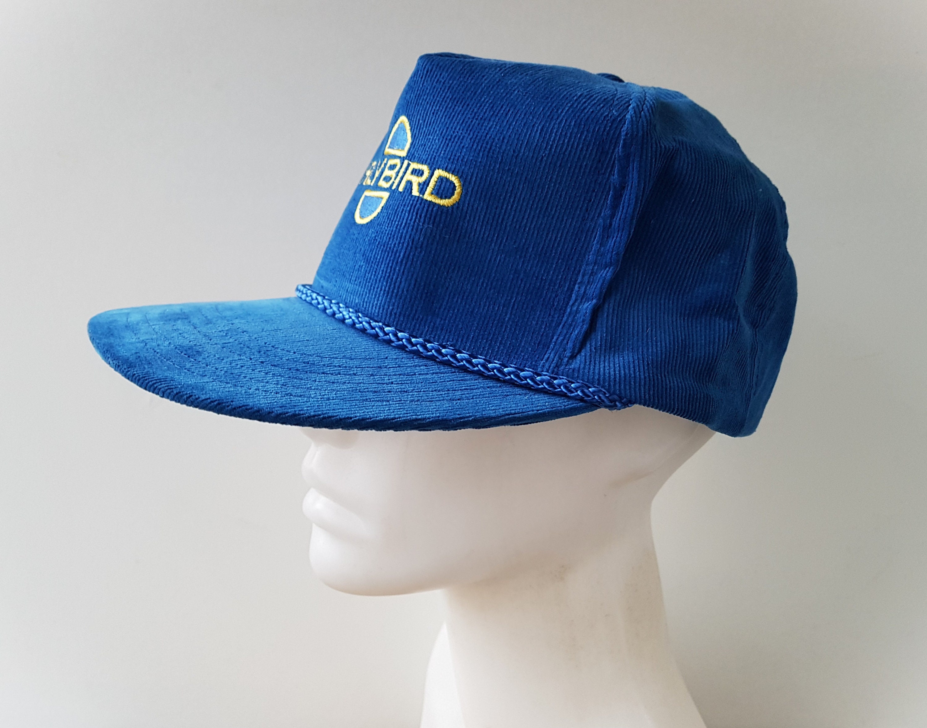 Vintage 80s IRLY BIRD Building Supplies Blue Corduroy Snapback Hat ...