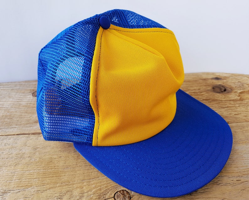 Vintage 70s 80s AJD Blue Mesh Blank Yellow Trucker Hat - Made in USA ...