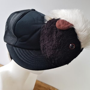 Vintage 80s SKUNK Plush Trucker Hat Black Mesh Snapback & White Stripe ...