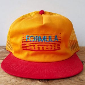 Vintage 80s FORMULA SHELL Trucker Hat - K-brand Canada Yellow Mesh ...