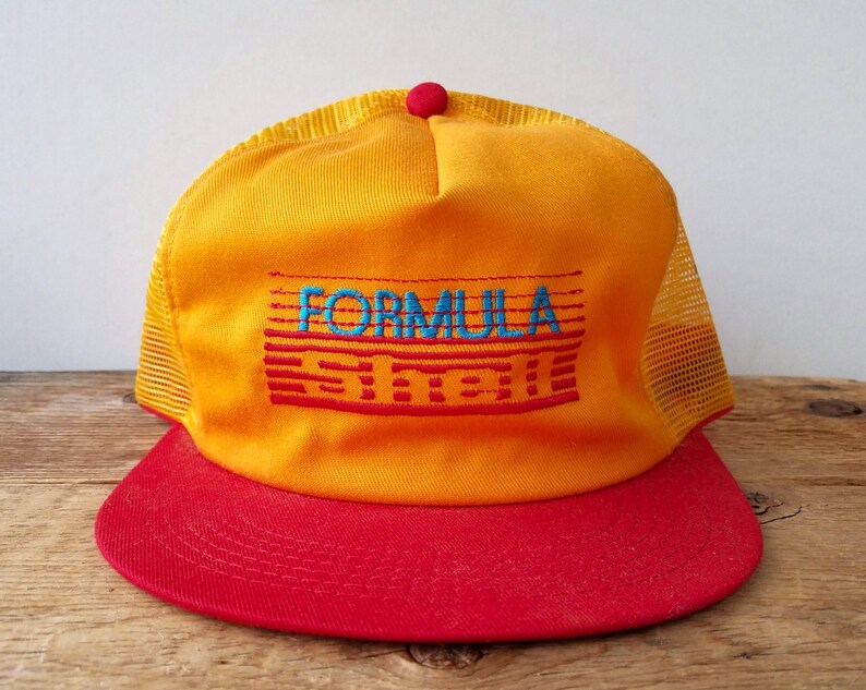 Vintage 80s FORMULA SHELL Trucker Hat - K-brand Canada Yellow Mesh ...