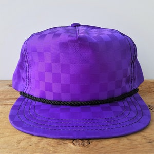 Vintage Shiny Checkered Purple Strapback Hat Blank Made in USA by Town ...