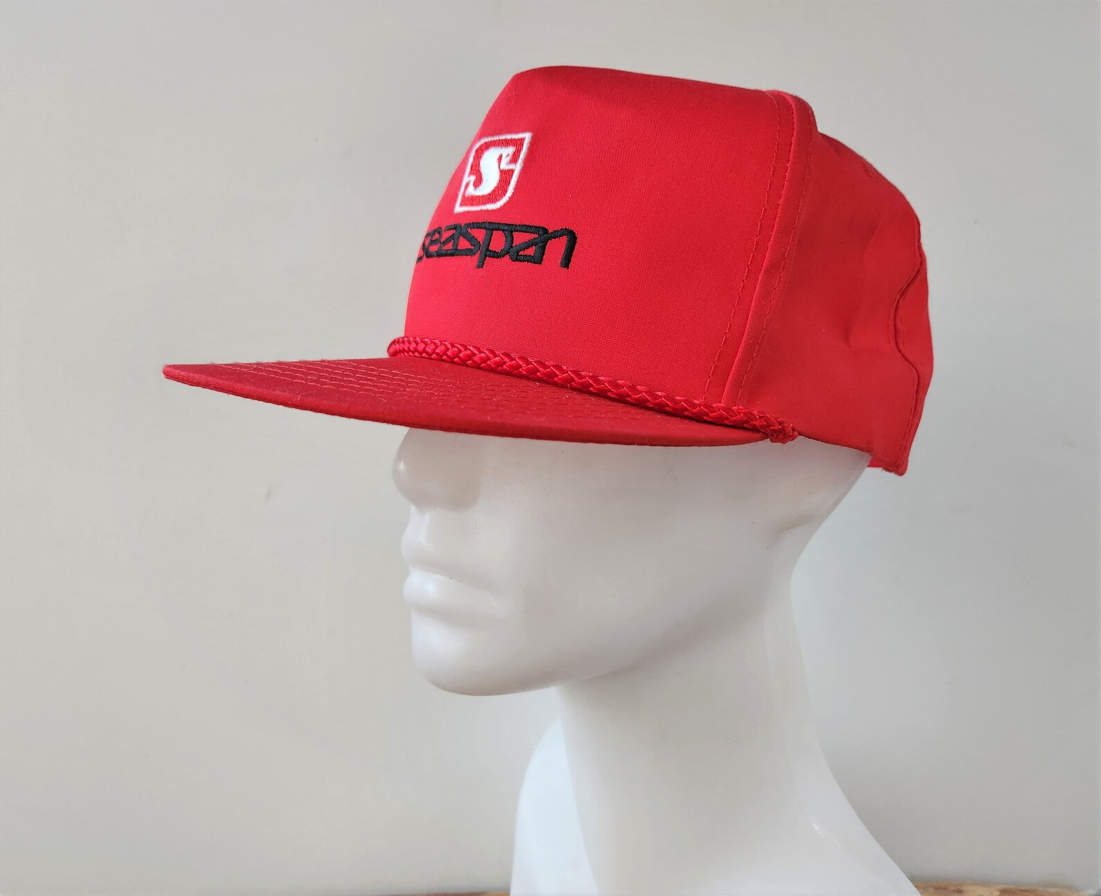Vintage 90s SEASPAN Shipyards Red Snapback Hat Rope Lined Embroidered ...