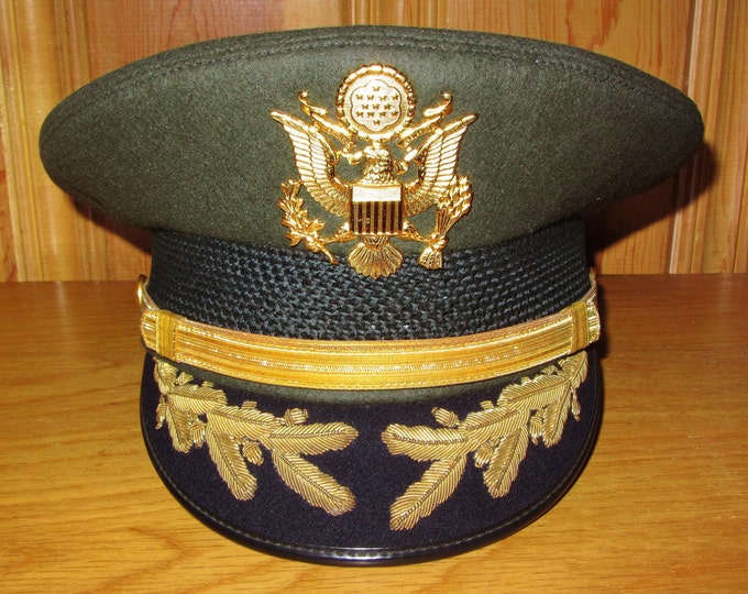 US Army Officer Field Grade Military Green Service Dress Hat Vintage ...