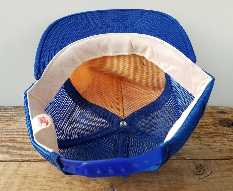 Vintage 70s 80s AJD Blue Mesh Blank Yellow Trucker Hat - Made in USA ...