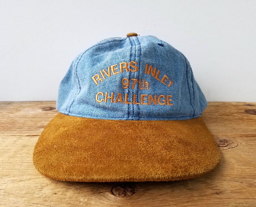 Vintage RIVERS INLET 97th Fishing Challenge Denim Suede Strapback Dad ...