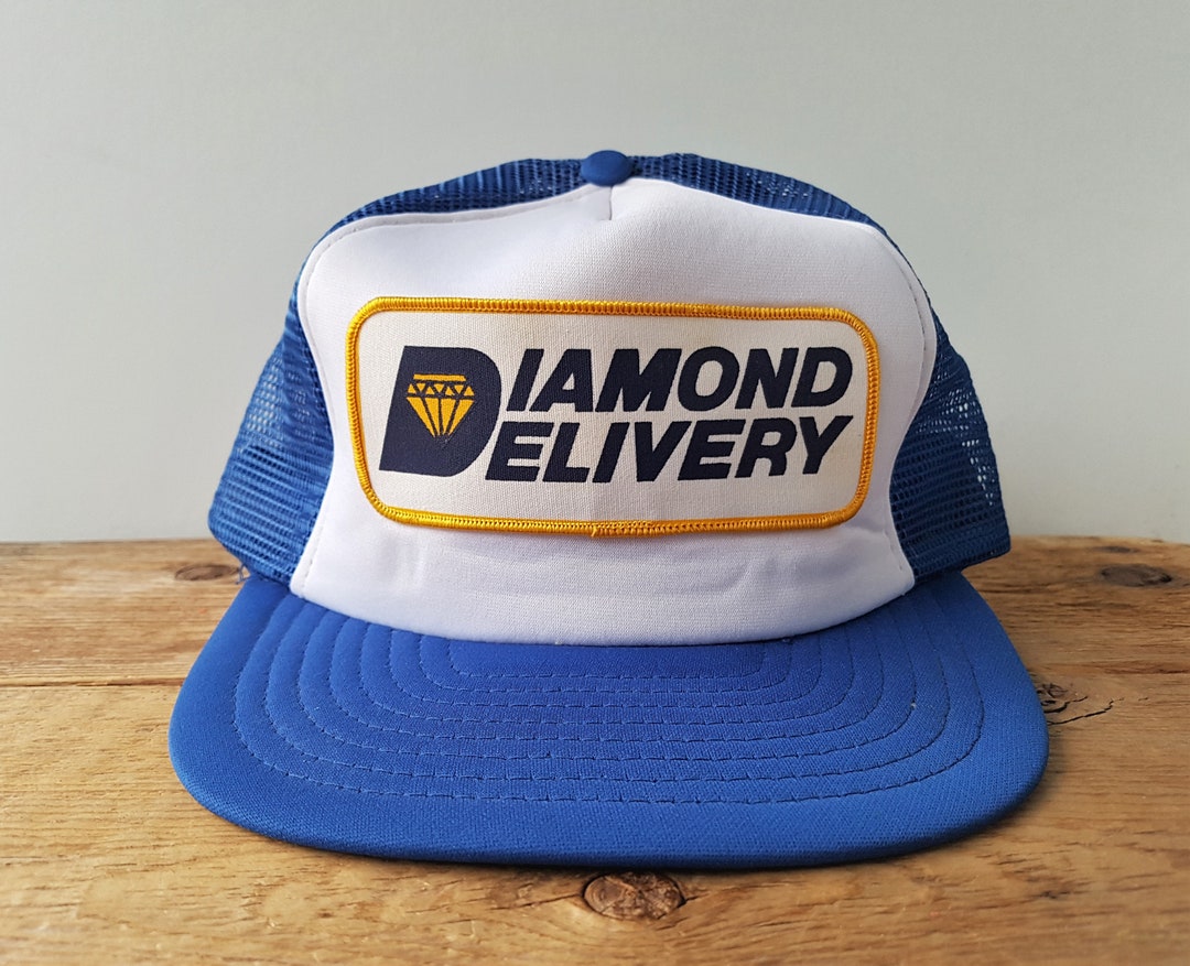 Vintage 80s DAIMOND DELIVERY Trucker Hat Blue Mesh Snapback Baseball ...