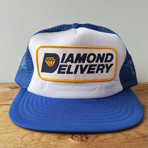 Vintage 80s DAIMOND DELIVERY Trucker Hat Blue Mesh Snapback Baseball ...