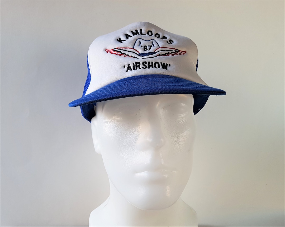 Vintage 80s KAMLOOPS 1987 Air Show Blue Mesh Trucker Hat Fighter Jet ...