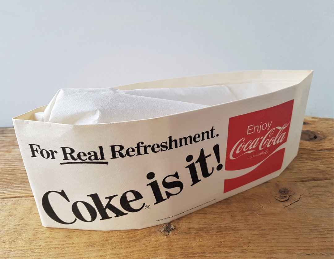 Vintage 80s COKE is It Soda Fountain Jerk Paper Hat Coca Cola 1982 ...