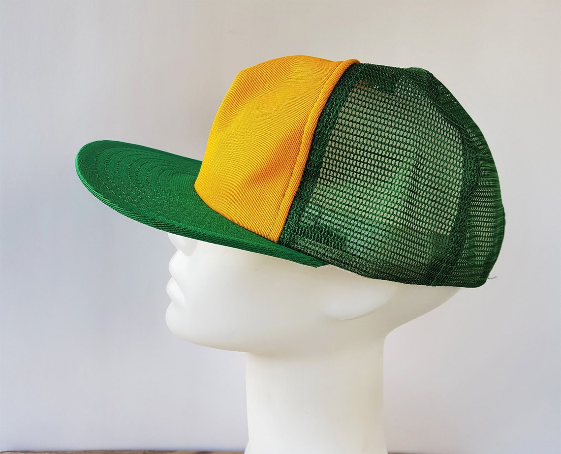 Vintage 70s 80s AJD Green Mesh Blank Yellow Trucker Hat Made in USA ...