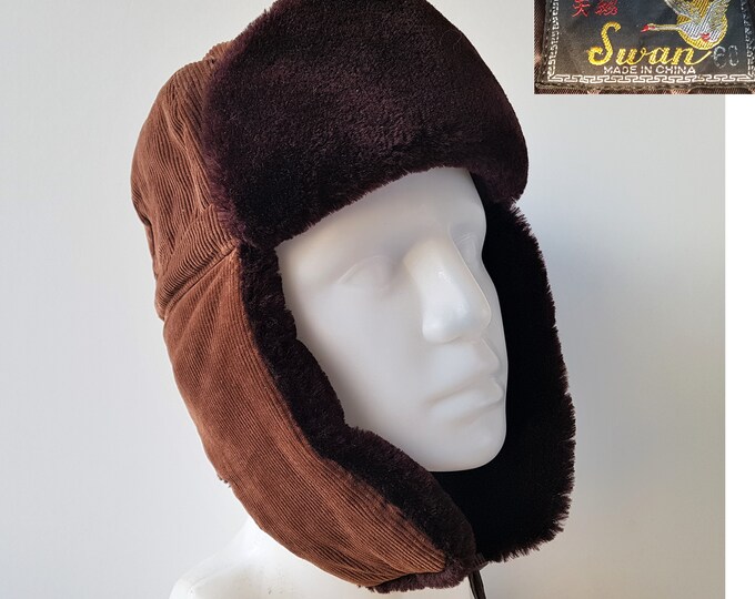 Vintage 80s SWAN Chinese Lei Feng / Ushanka Thick Warm Trapper Hat ...