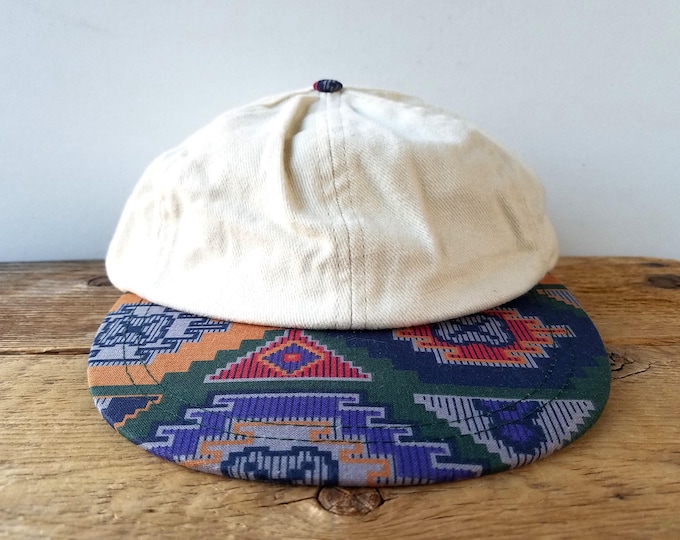 Vintage 90s Aztec & Ivory Tone Unstructured Cotton Dad Hat - Leather ...