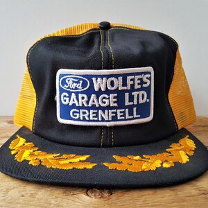 Vintage 80s FORD WOLFE'S GARAGE Ltd. Grenfell Trucker Hat Golden Mesh ...