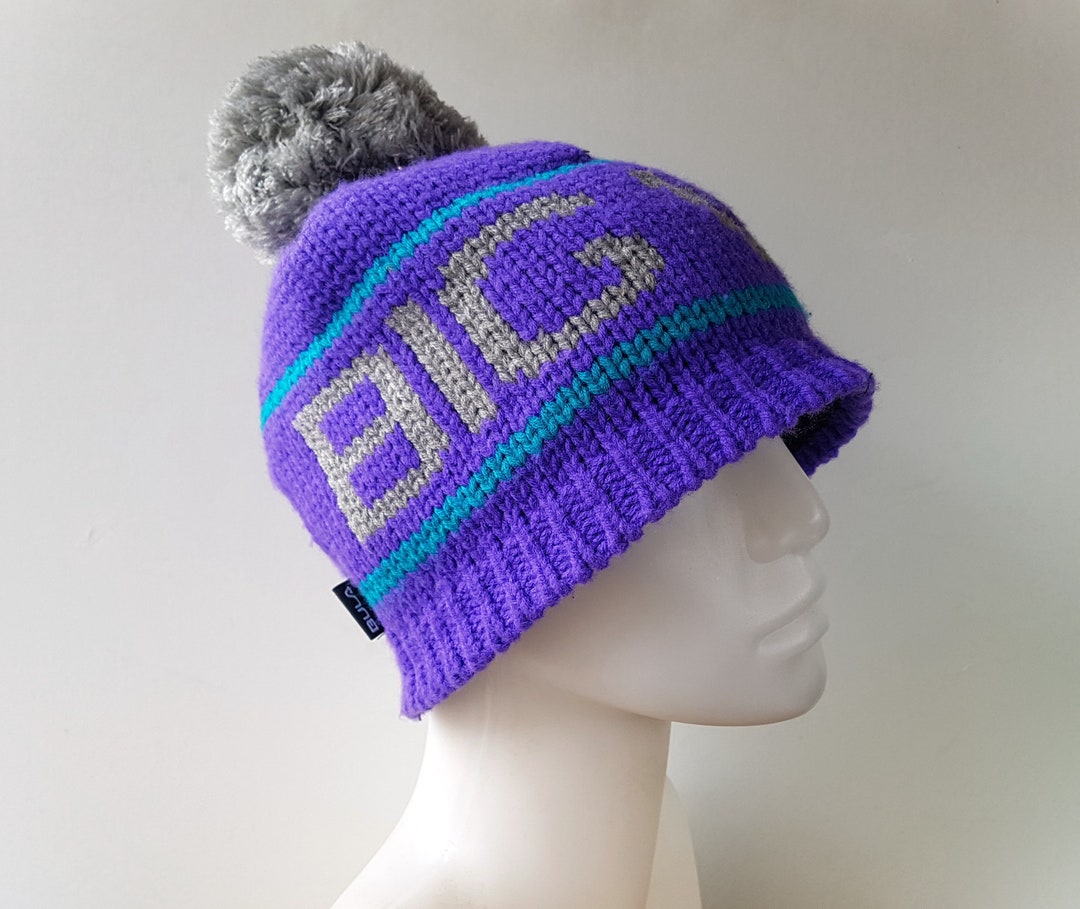 Vintage BIG WHITE Ski Resort Original BULA Toque Purple Knit Pom Winter ...