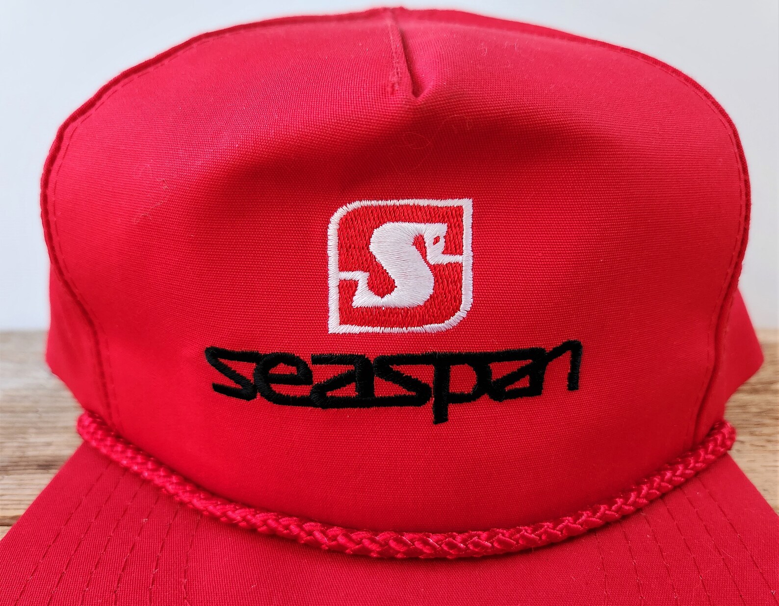 Vintage 90s SEASPAN Shipyards Red Snapback Hat Rope Lined Embroidered ...