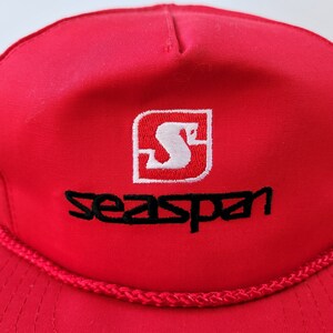 Vintage 90s SEASPAN Shipyards Red Snapback Hat Rope Lined Embroidered ...
