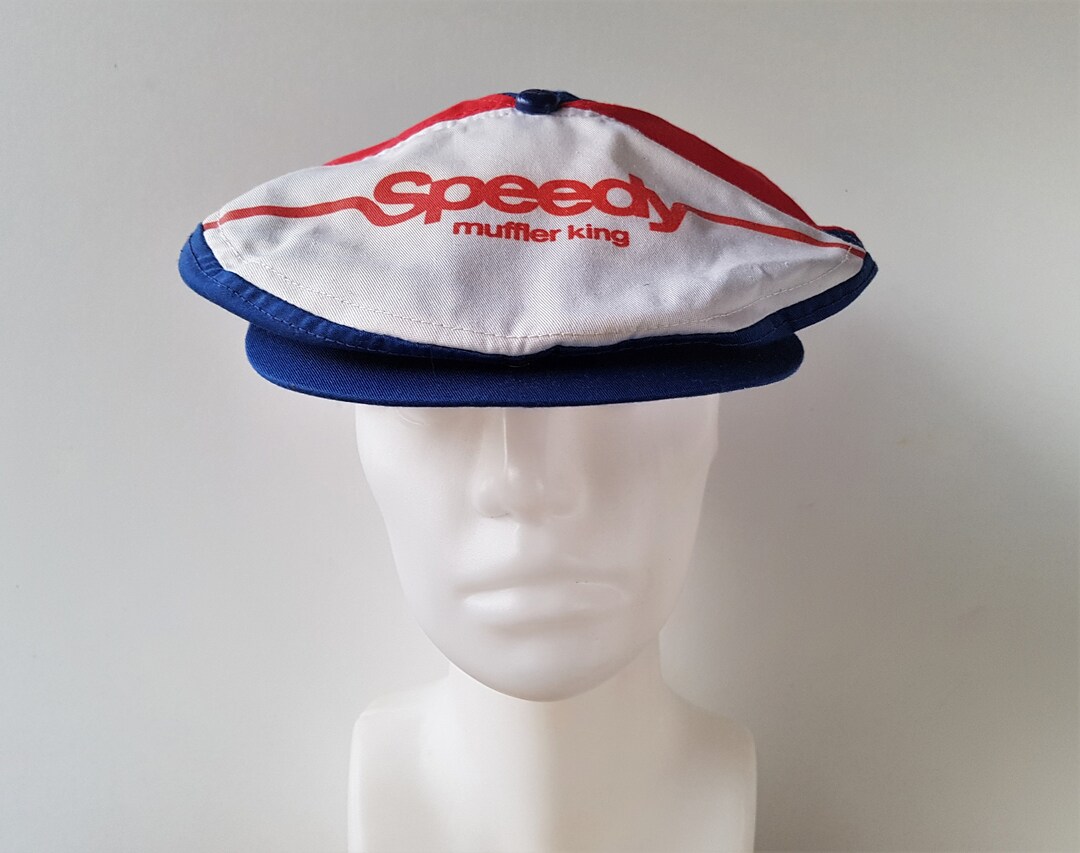 Vintage 80s SPEEDY Muffler King Original Cabbie Newsboy Red White Blue ...