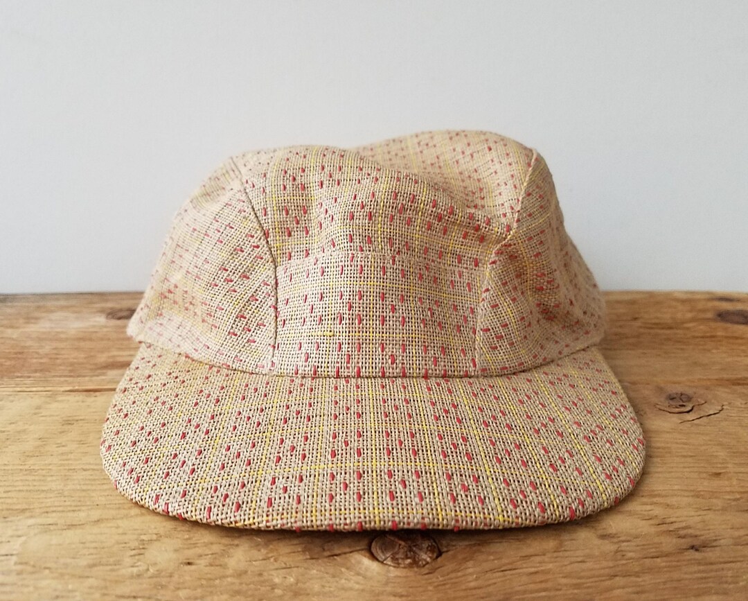 Vintage 1950s 60 Japanese Woven Straw Cap - Natural Tone Red Weave ...
