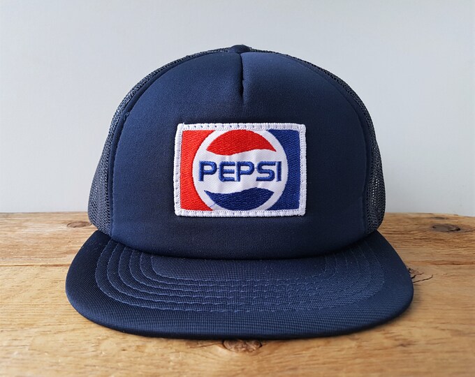 Vintage 80s PEPSI-COLA Classic Trucker Hat Navy Blue Mesh Snapback ...