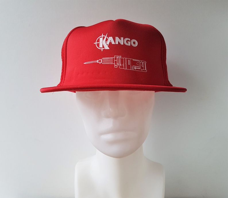Vintage 80s KANGO Electric Jack Hammer Trucker Hat Tool Promo Red Mesh ...