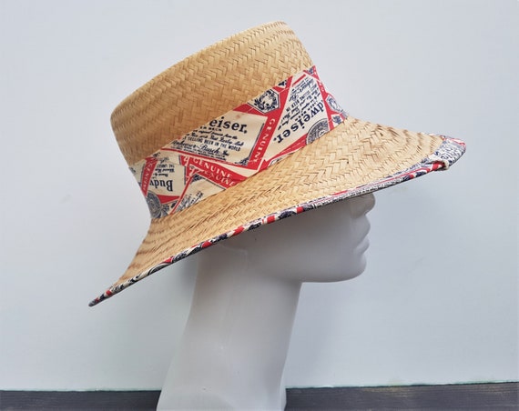 Vintage BUDWEISER Beer Woven Straw Beach Hat BUD Logo… - Gem