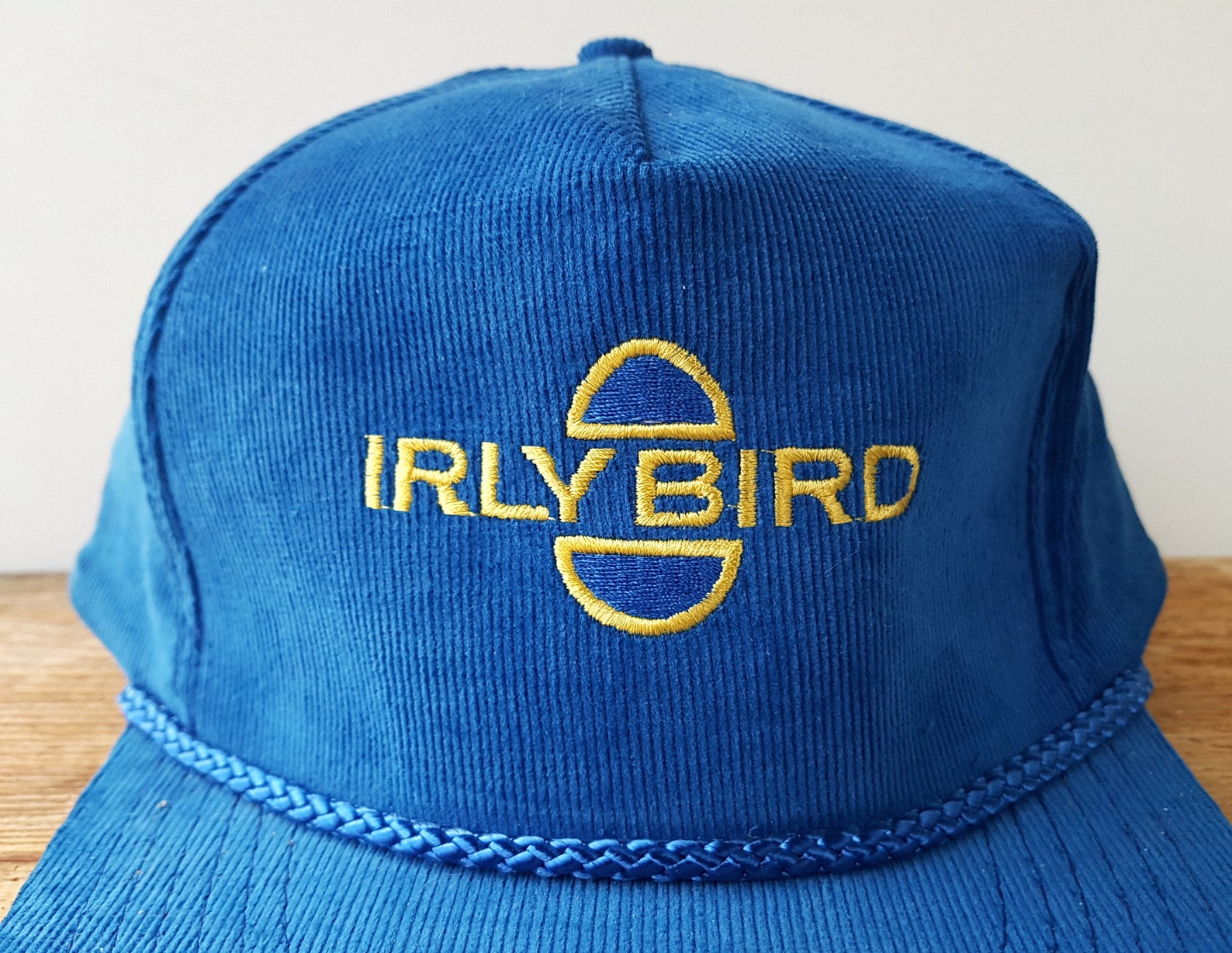 Vintage 80s IRLY BIRD Building Supplies Blue Corduroy Snapback Hat ...