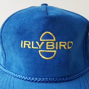 Vintage 80s IRLY BIRD Building Supplies Blue Corduroy Snapback Hat ...
