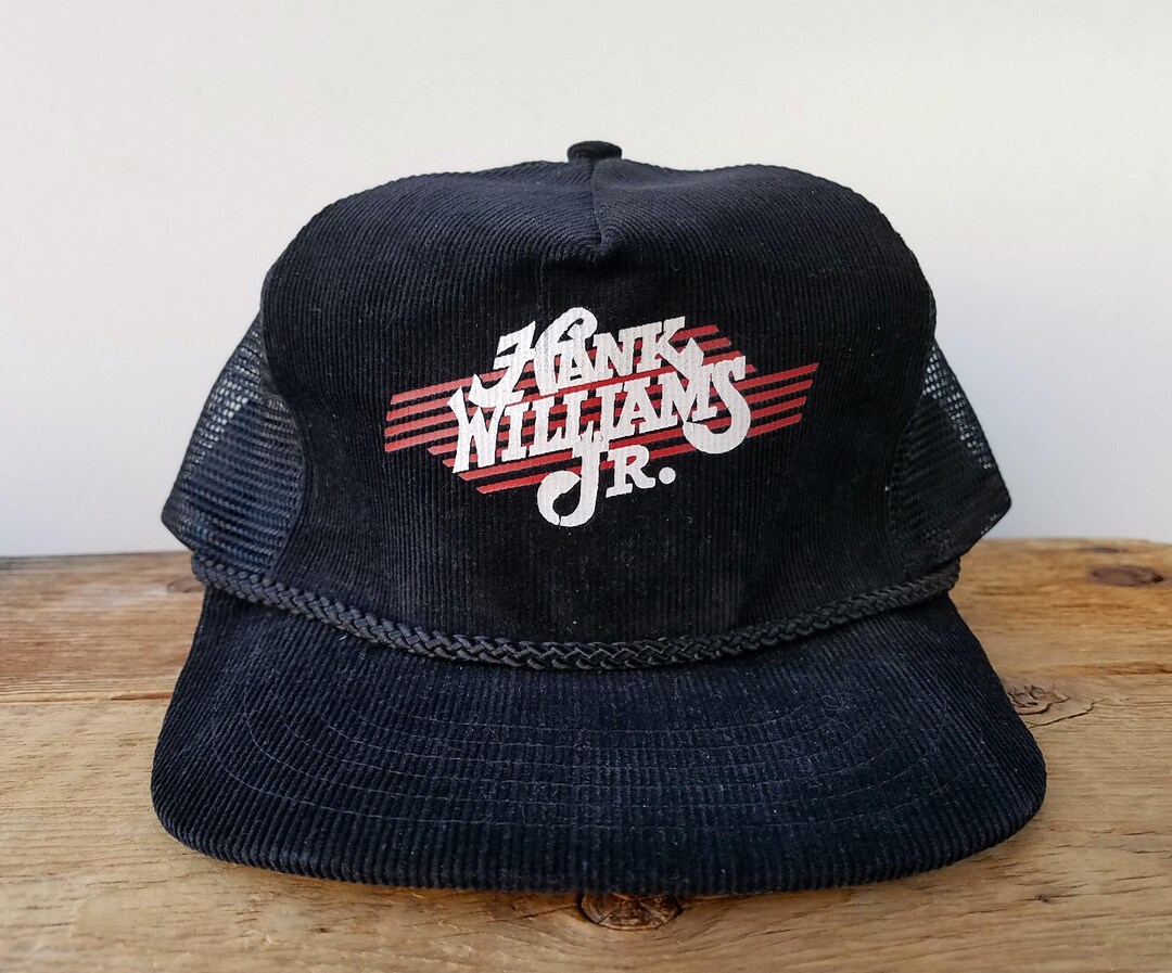 Vintage 80s HANK WILLIAMS JR. Trucker Hat - Black Corduroy Mesh Rope ...