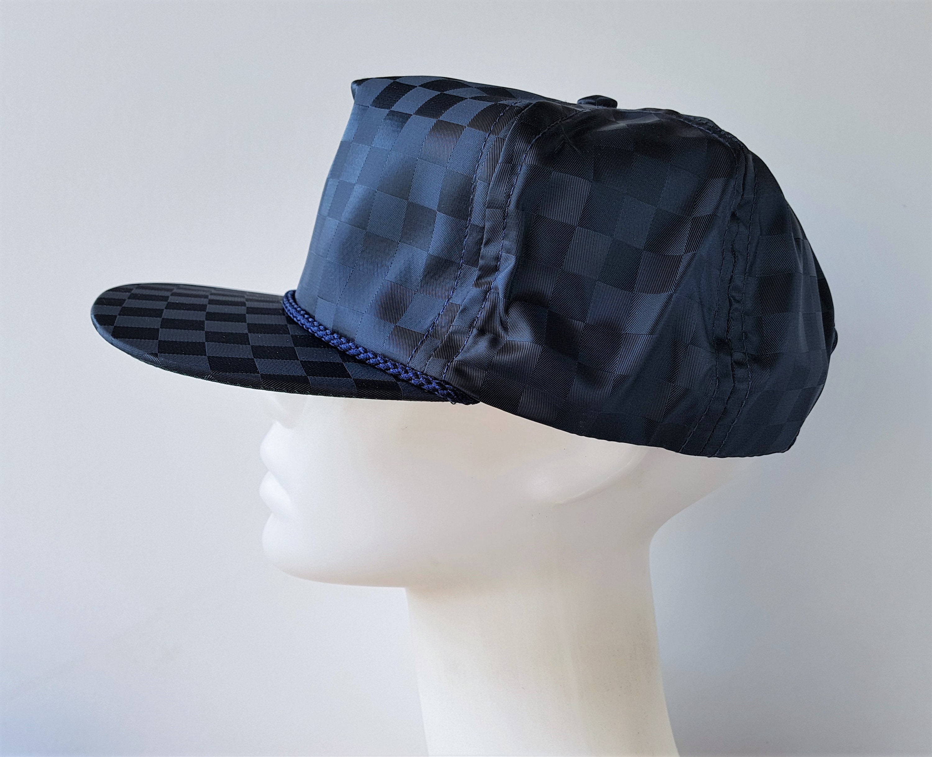 Vintage Shiny Checkered Midnight Blue Strapback Hat Blank - Made in USA ...