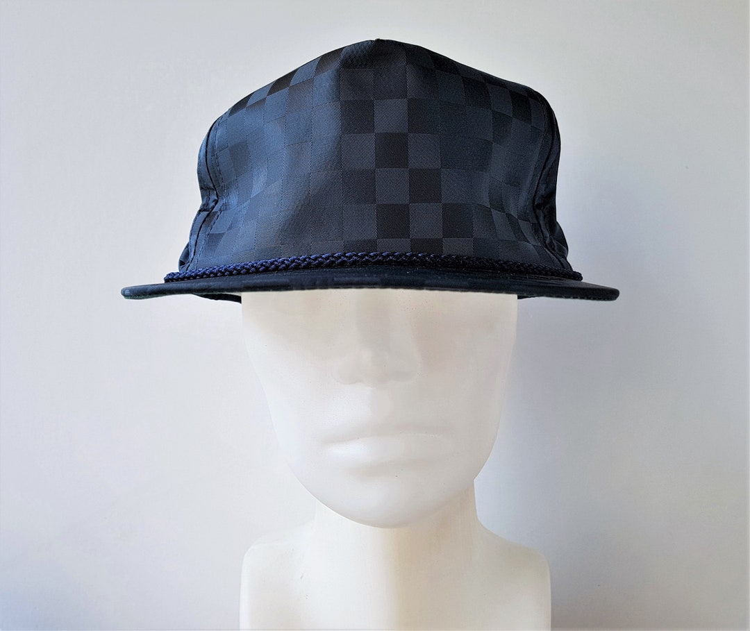 Vintage Shiny Checkered Midnight Blue Strapback Hat Blank Made in USA ...