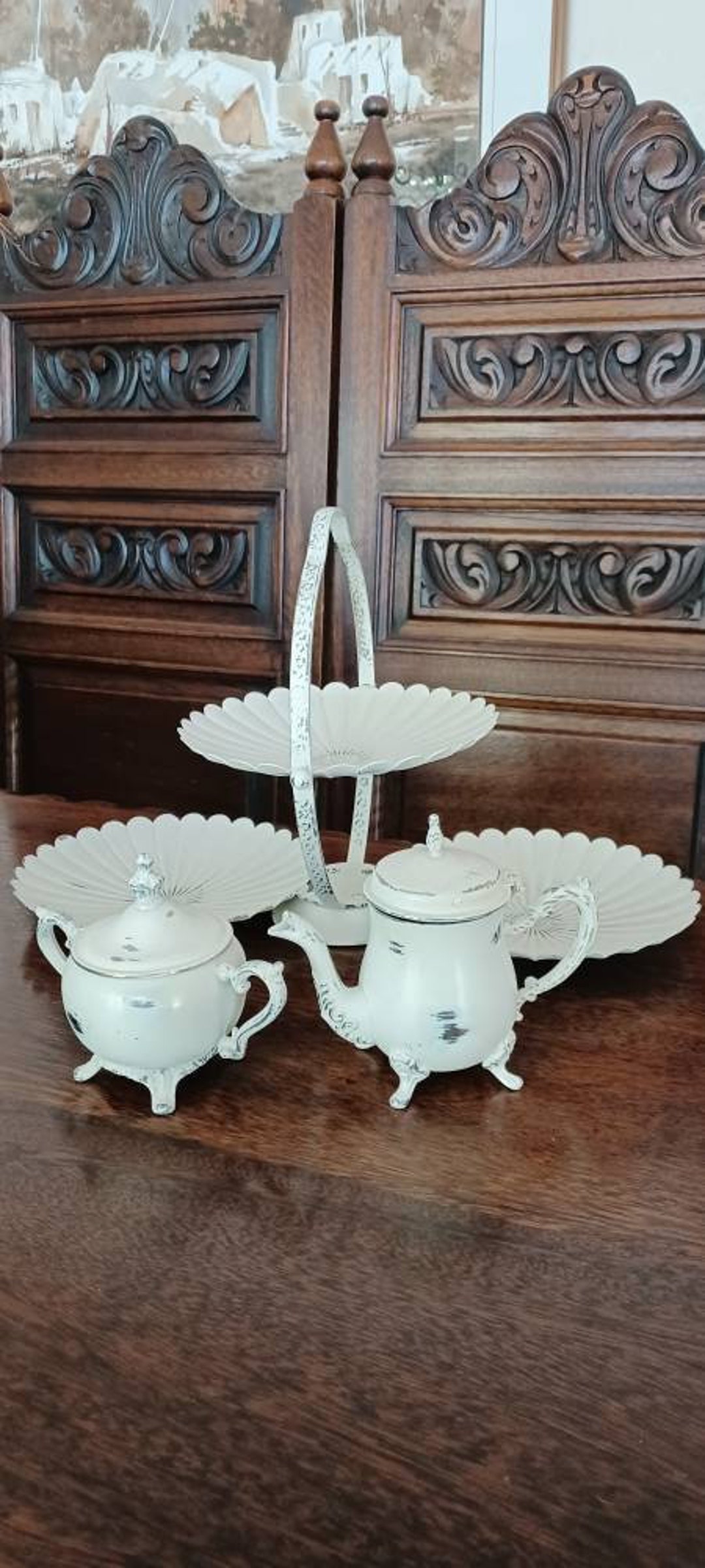 Painted Silverplate Shabby Cottage Serving Pieces Set - Etsy España