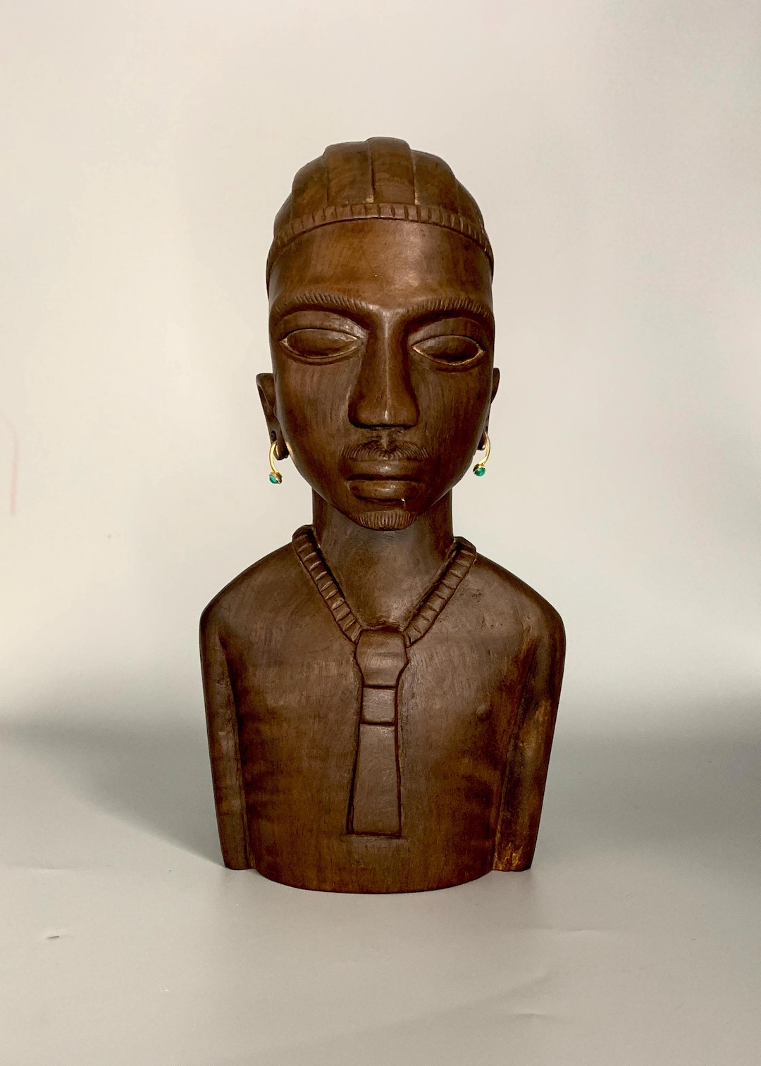 Vintage African Wooden Sculpture Wood Hand-carved Bust of an African ...